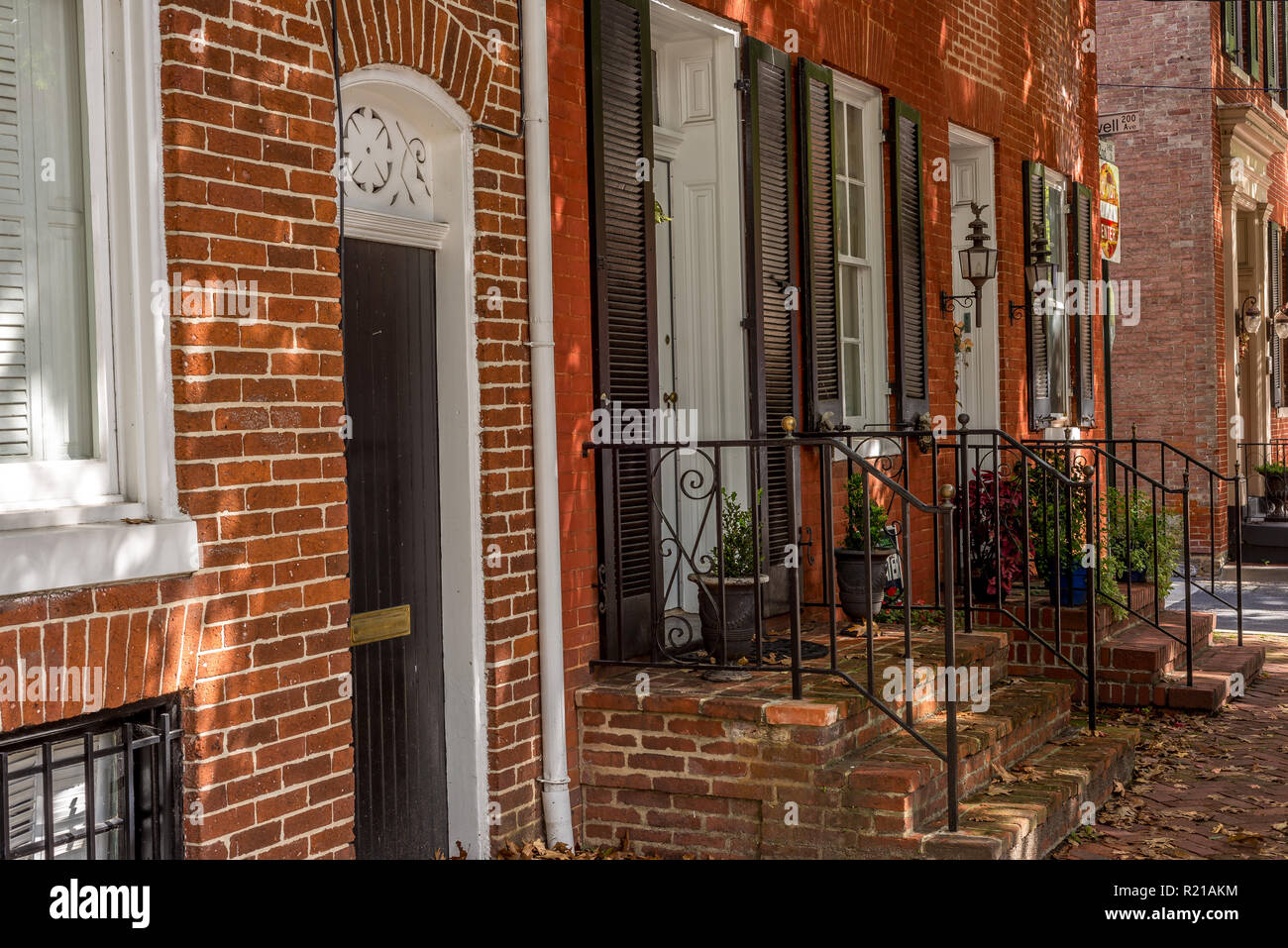 Frederick Maryland colonial house street with steps and brick facade ...