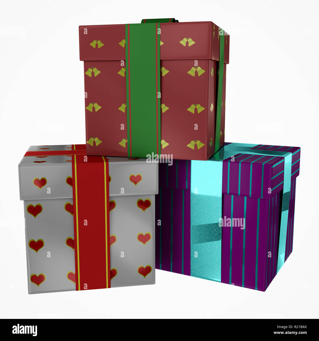 3 gift boxes with ribbon - clean - multicolor Stock Photo - Alamy