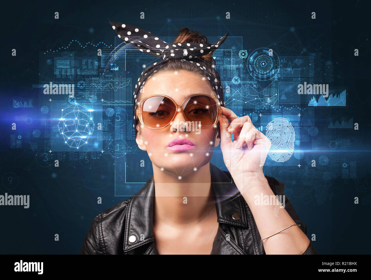Biometric verification - face and fingerprint detection concept Stock ...
