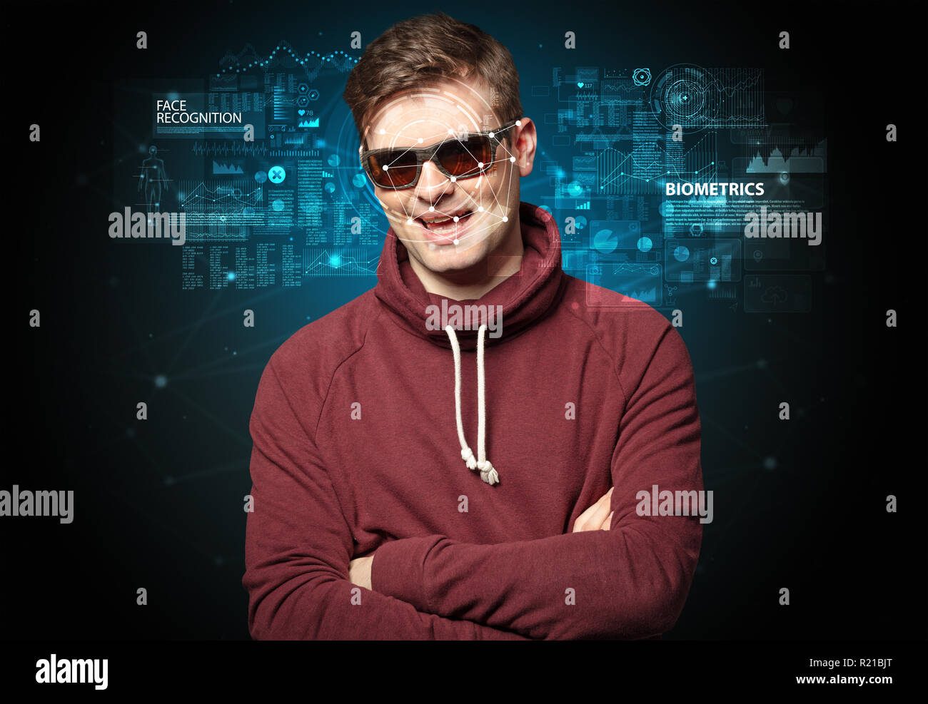 Biometric verification - young man face recognition concept Stock Photo ...