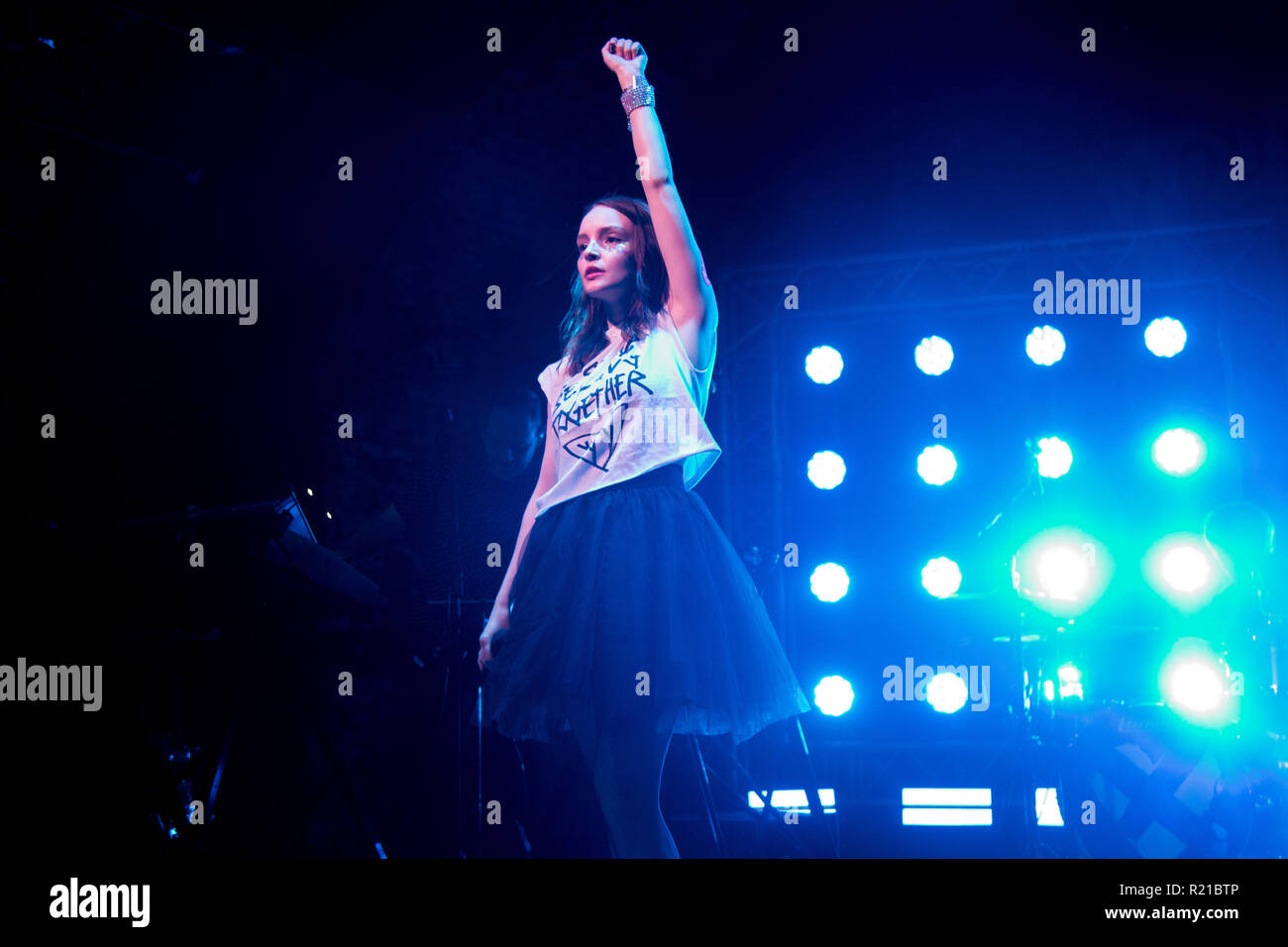 Chvrches (Lauren Mayberry, Martin Doherty, Iain Cook) performing at the ...
