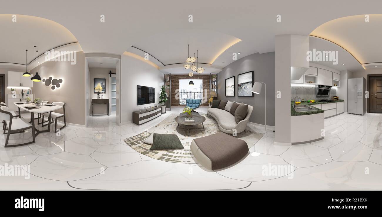 360 Degrees Home Interior, Living Room Stock Photo - Alamy