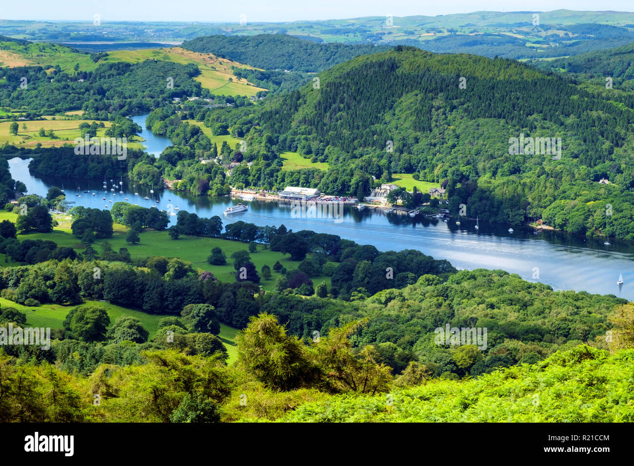 The view over south end of Lake Windermere from the path to Gummers How ...
