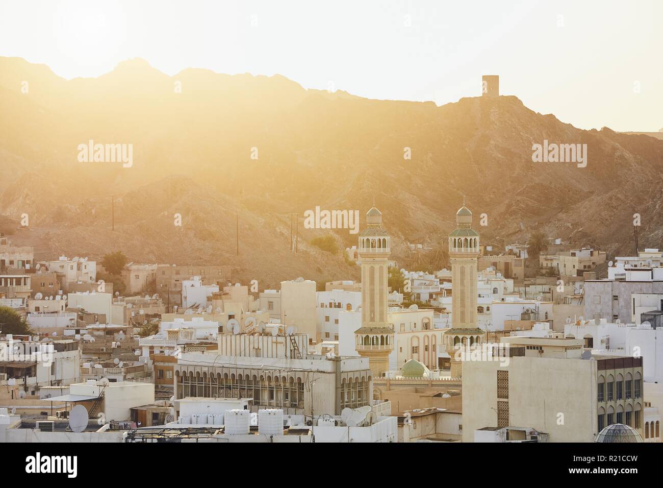 Cityscape view of Muscat city at sunset. The capital of Oman Stock ...