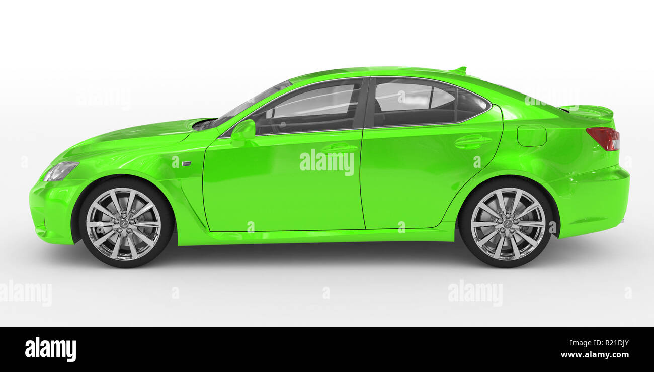 car isolated on white - green paint, transparent glass - left side view ...