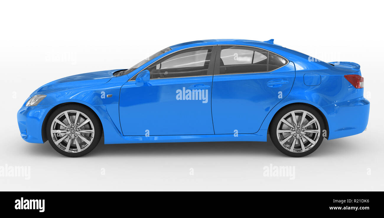 car isolated on white - blue paint, transparent glass - left side view ...