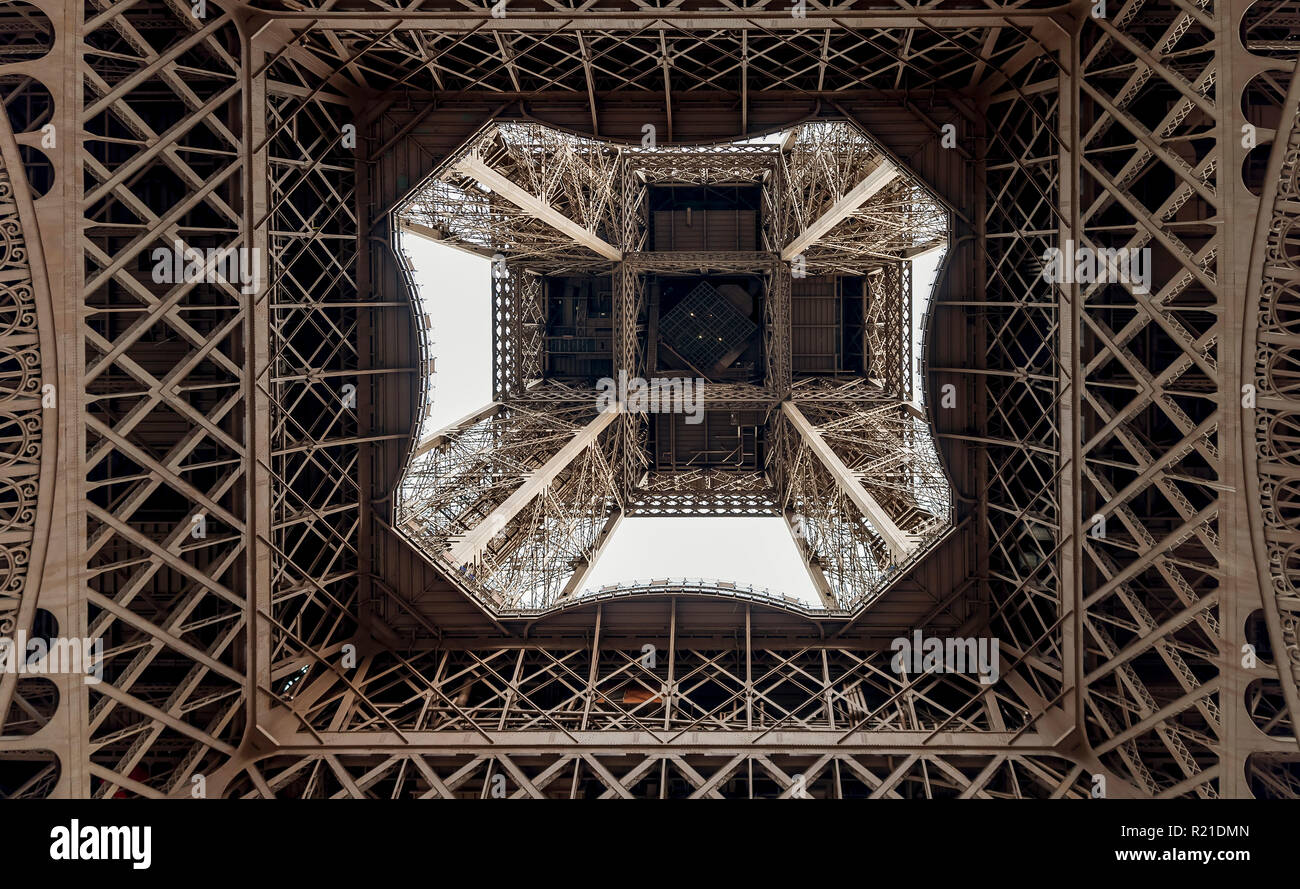 Graphic image of the Eiffel Tower seen from below, Paris, France Stock ...