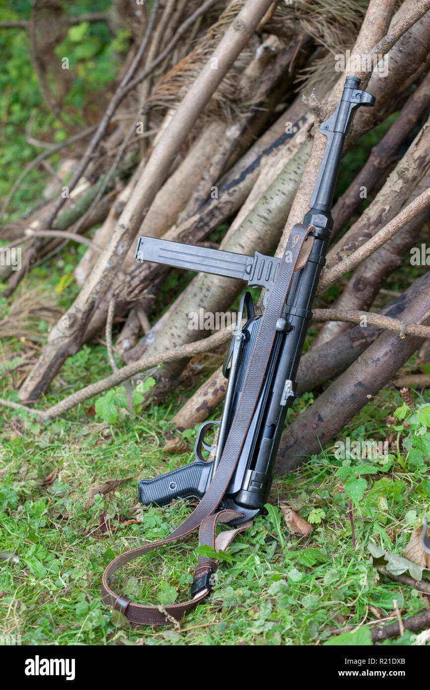 A World War 2 german MP40 9mm sub machine gun, at a reenactment display ...
