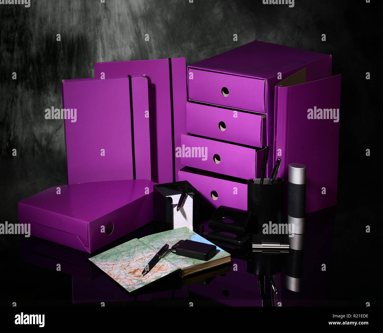 A shot of different types of purple packaging Stock Photo - Alamy