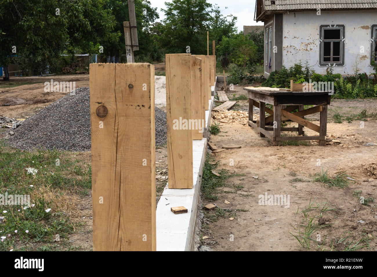 Concrete foundation for fence. Production of the concrete base for a ...