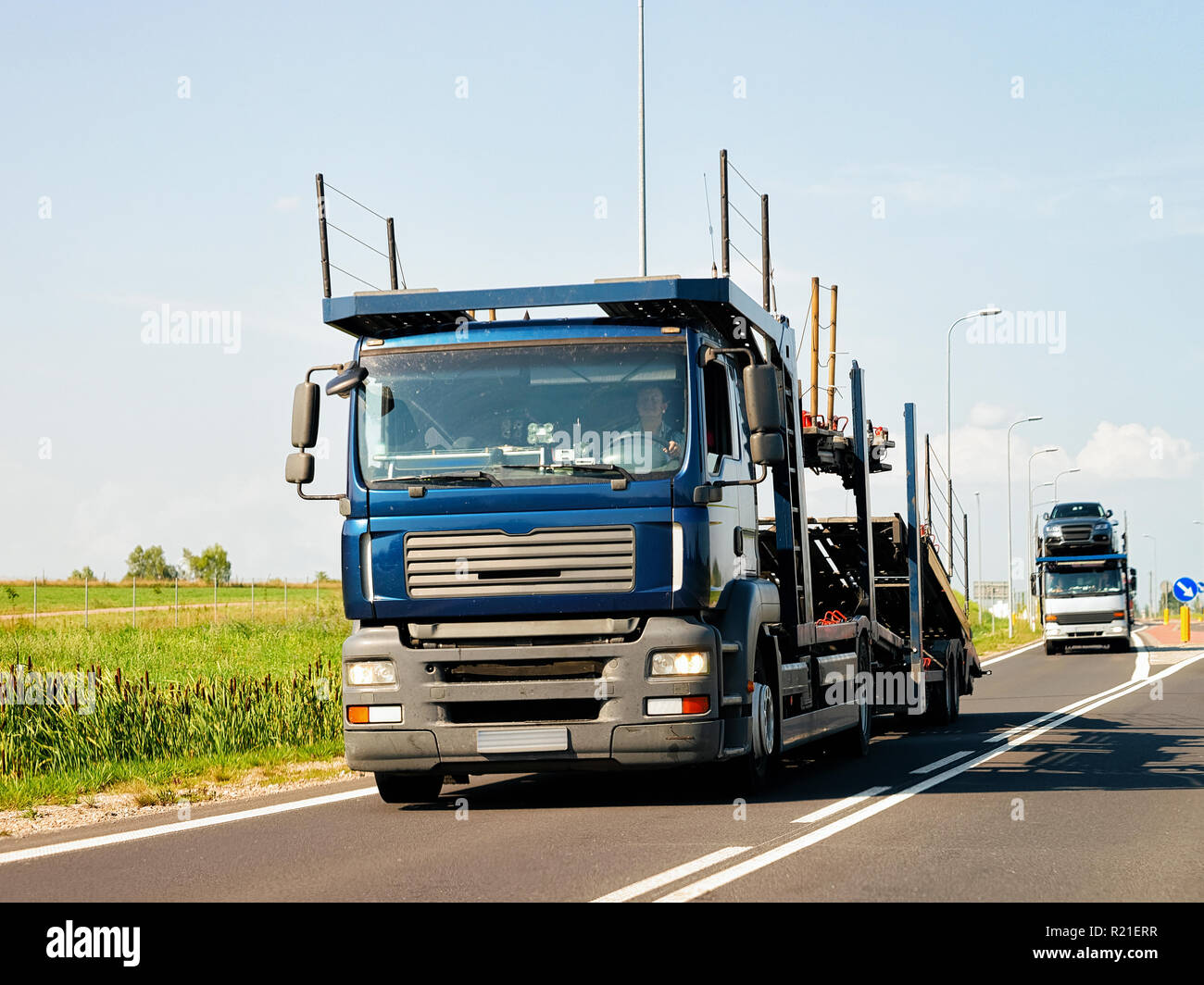 Empty cars carrier in the road in Poland. Truck transporter Stock Photo ...