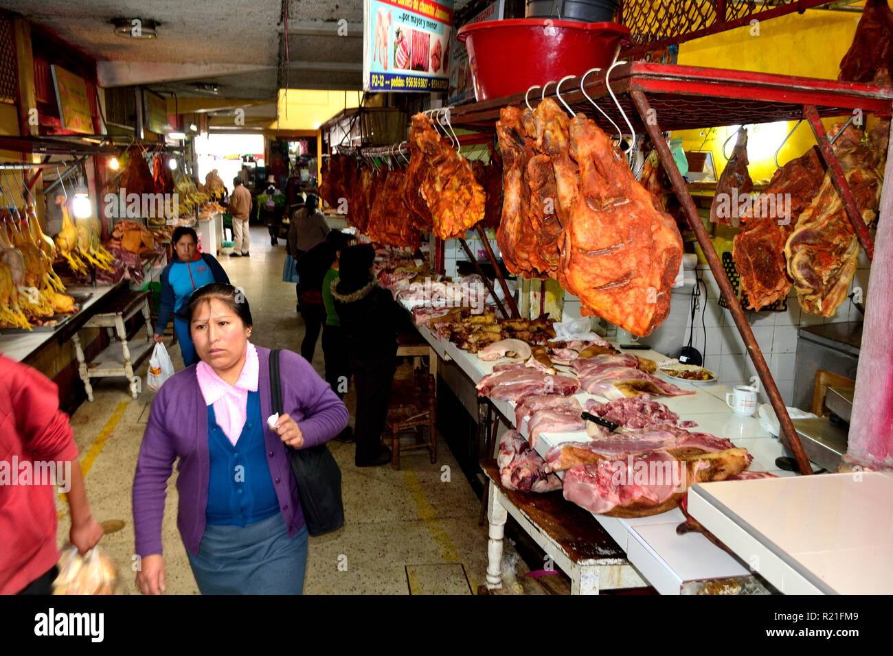 Smoked ham- Market in HUARAZ. Department of Ancash.PERU Stock Photo - Alamy
