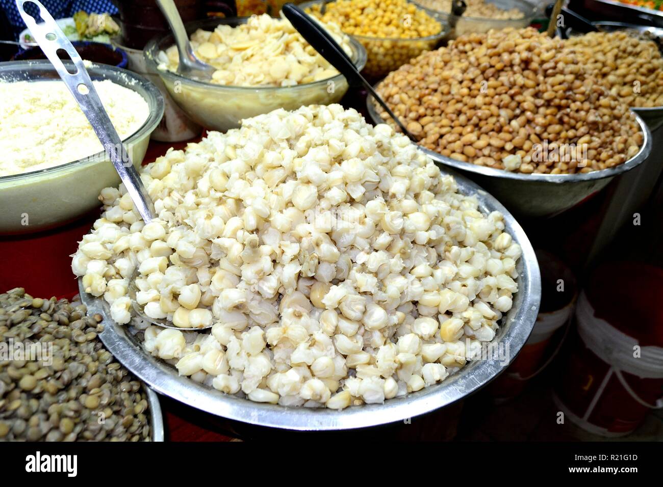 Mote - Cooked corn - Market in HUARAZ. Department of Ancash.PERU Stock ...