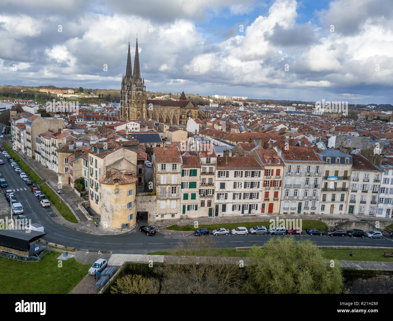 Aerial panorama of Bayonne France in Basque Country with a Gothic ...
