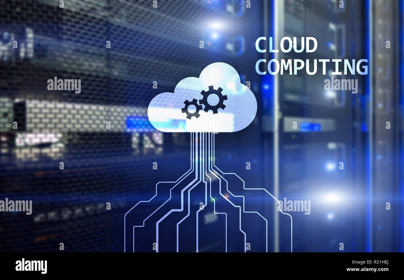 Cloud computing and networking concept on server room background Stock ...
