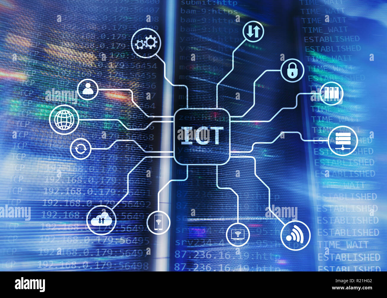 ICT - information and communications technology concept on server room ...