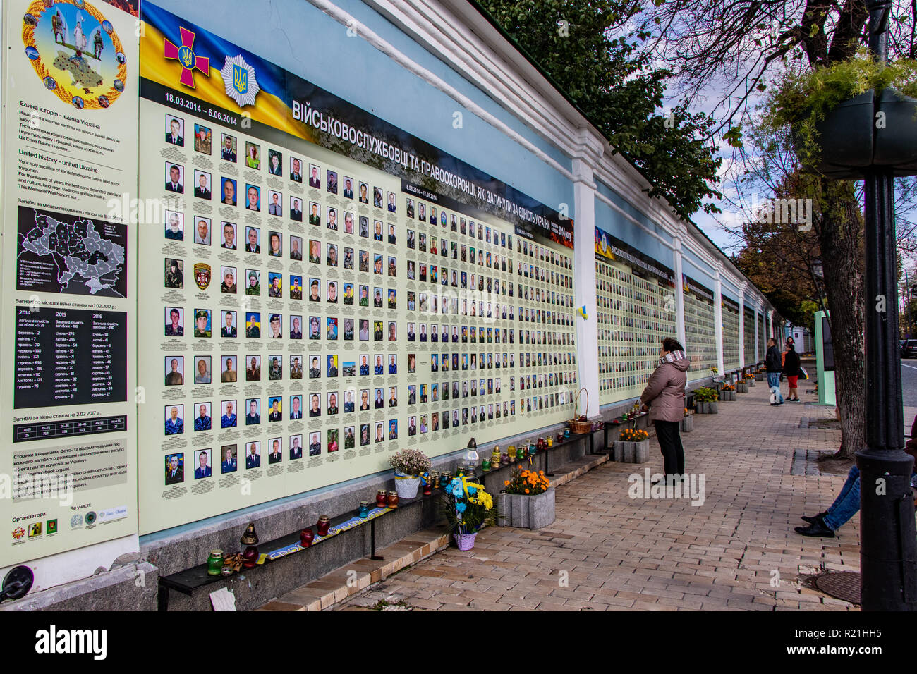 memorial wall to fallen soldiers in the war Ukraine Kiev 06.11.2018 ...
