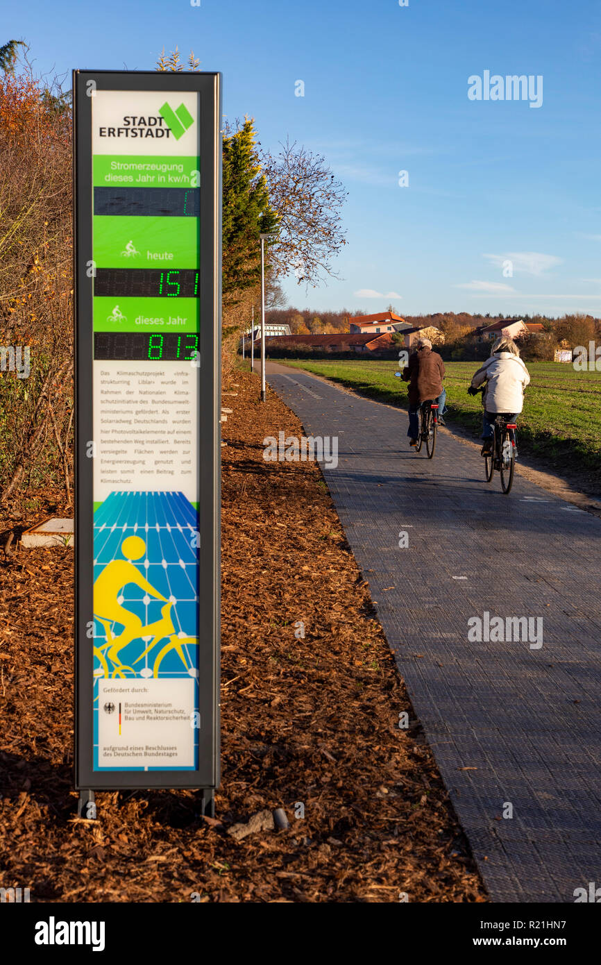 First solar cycle path in Germany, in Erftstadt, a 90 meter long test ...
