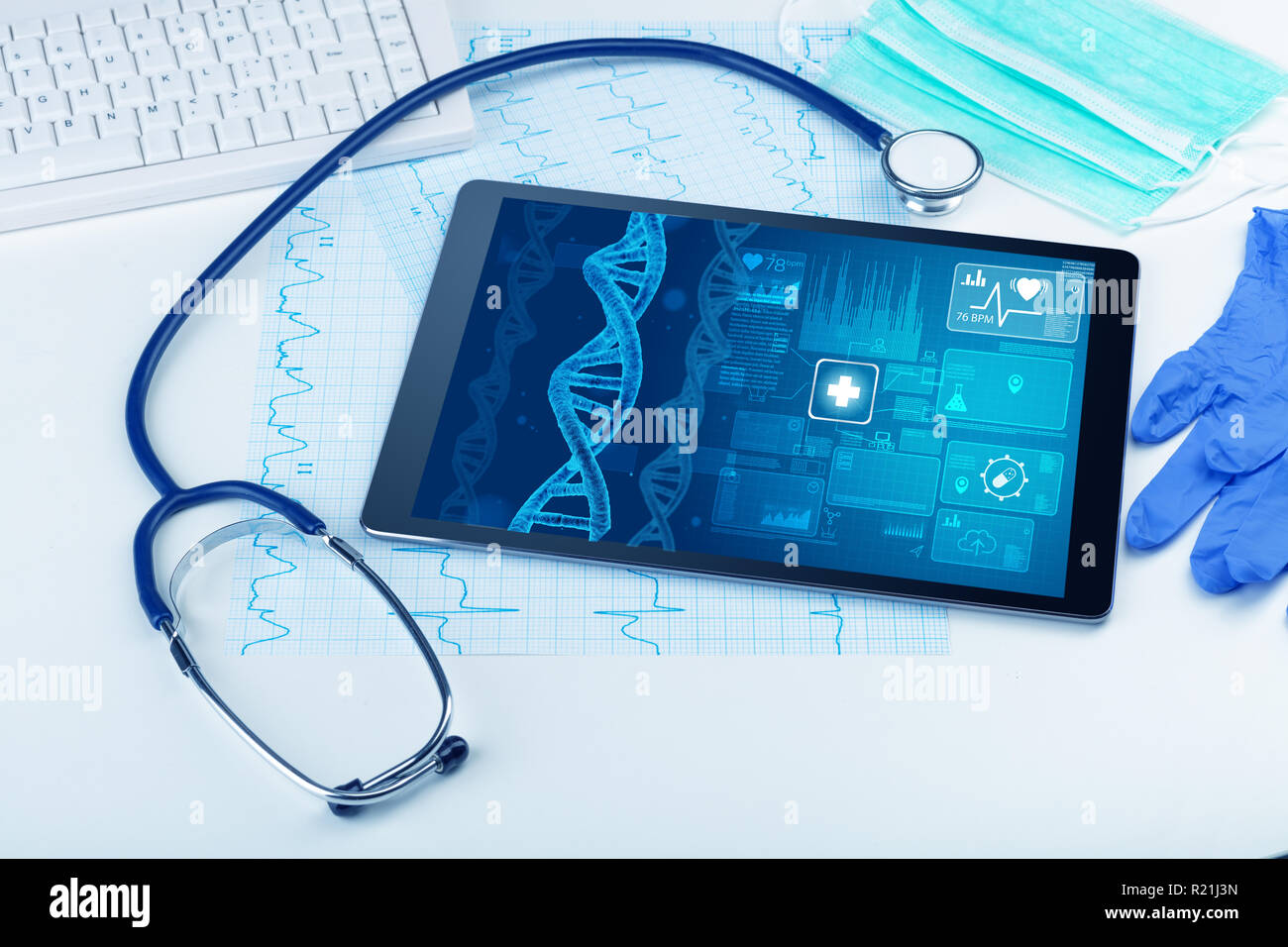 Genetic test and biotechnology concept with medical technology devices ...