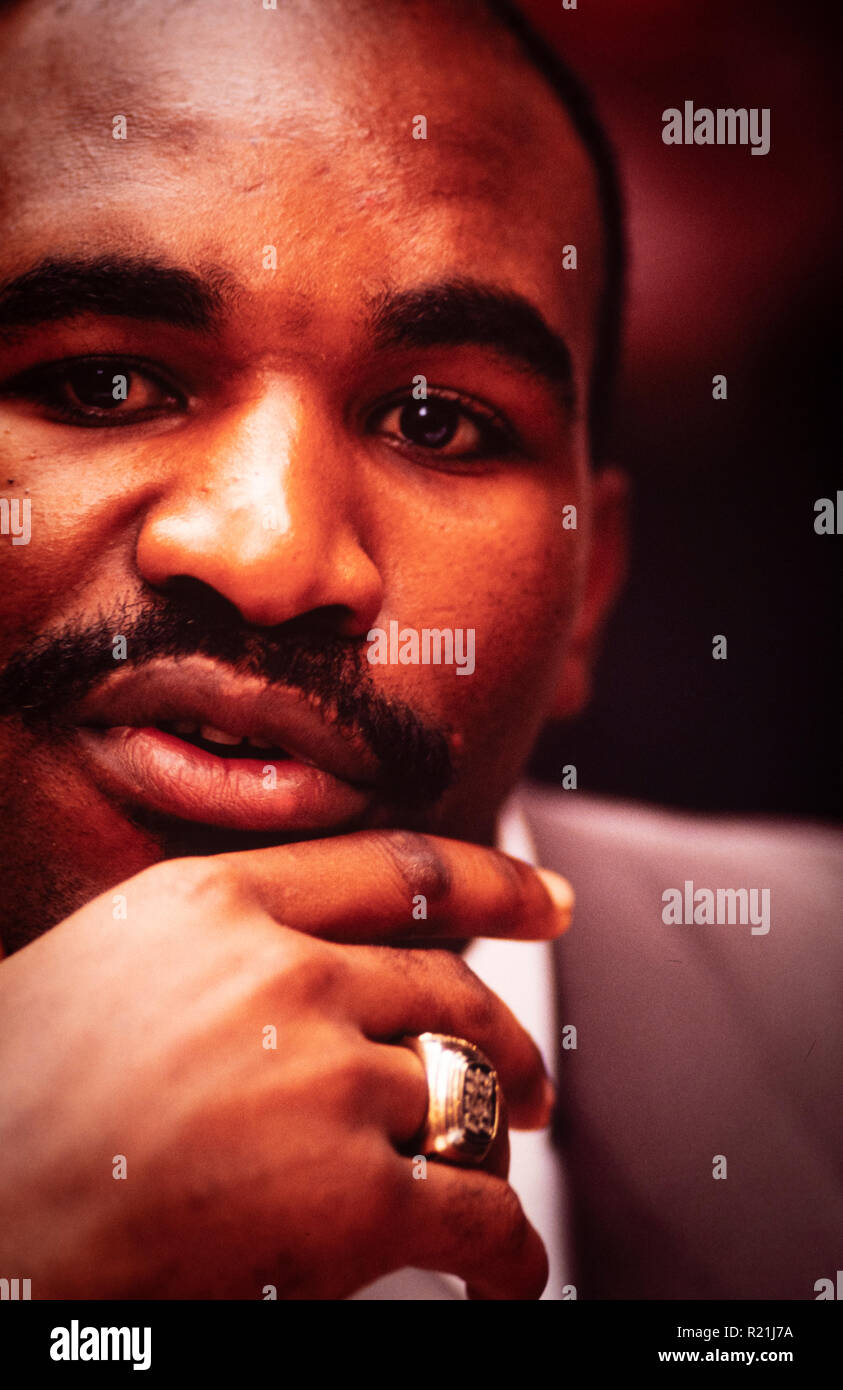 Evander Holyfield during a press conference in Atlanta in 1991 ...