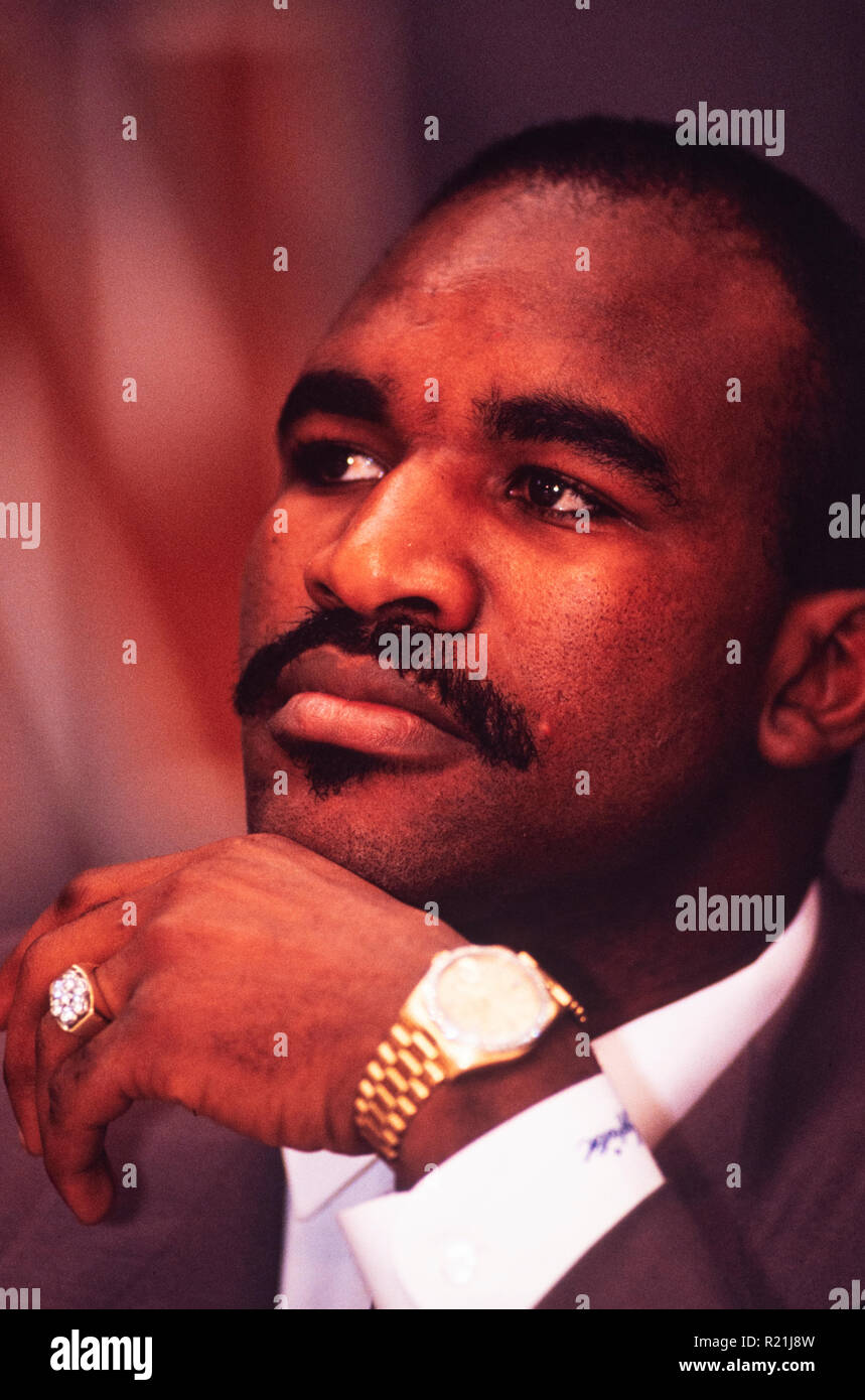 Evander Holyfield during a press conference in Atlanta in 1991 ...