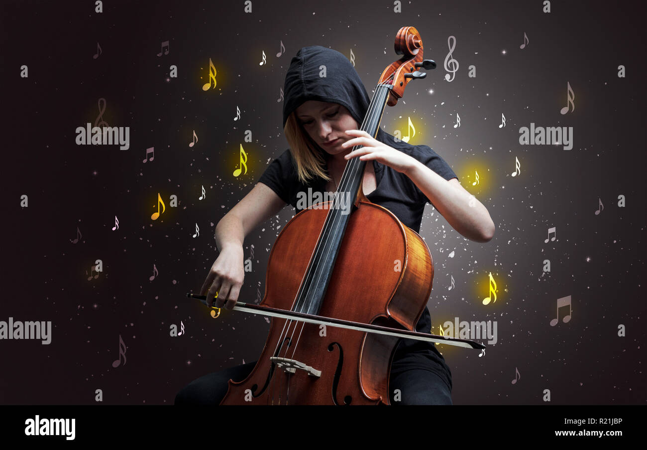 Young cellist with falling musical notes wallpaper and classical ...