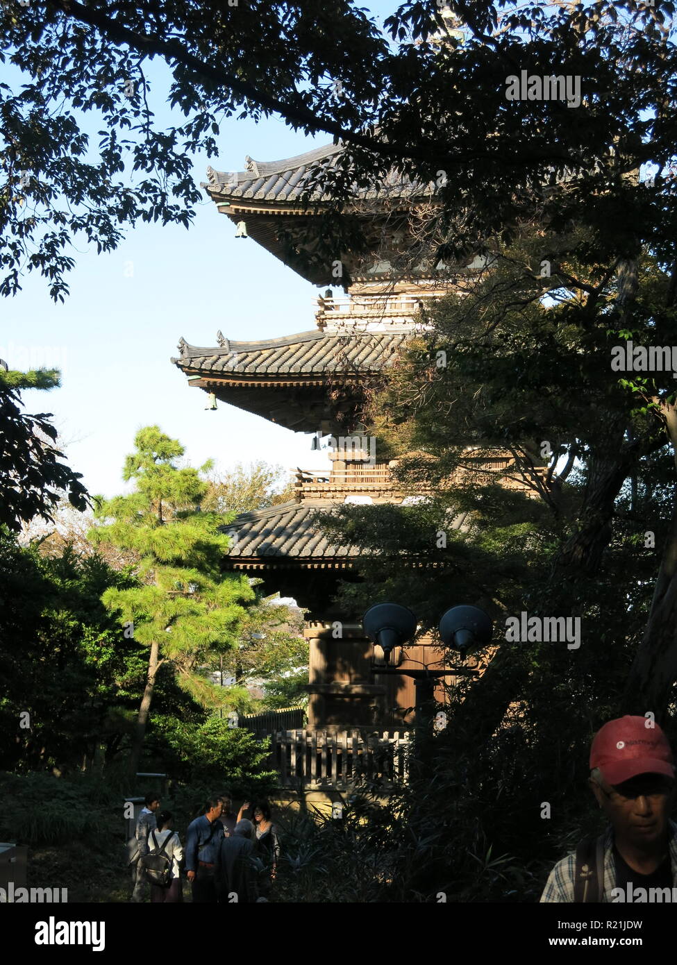 View of the three-storied pagoda in the grounds of Sankeien Garden ...