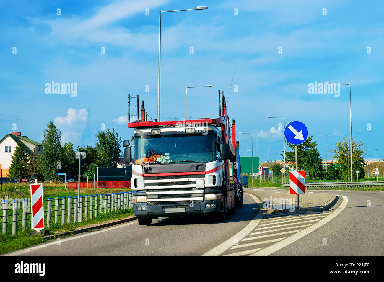 Empty cars carrier on the road in Poland. Truck transporter Stock Photo ...