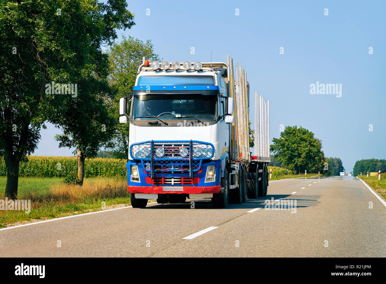 Empty truck at the road in Poland. Lorry transport delivering some ...