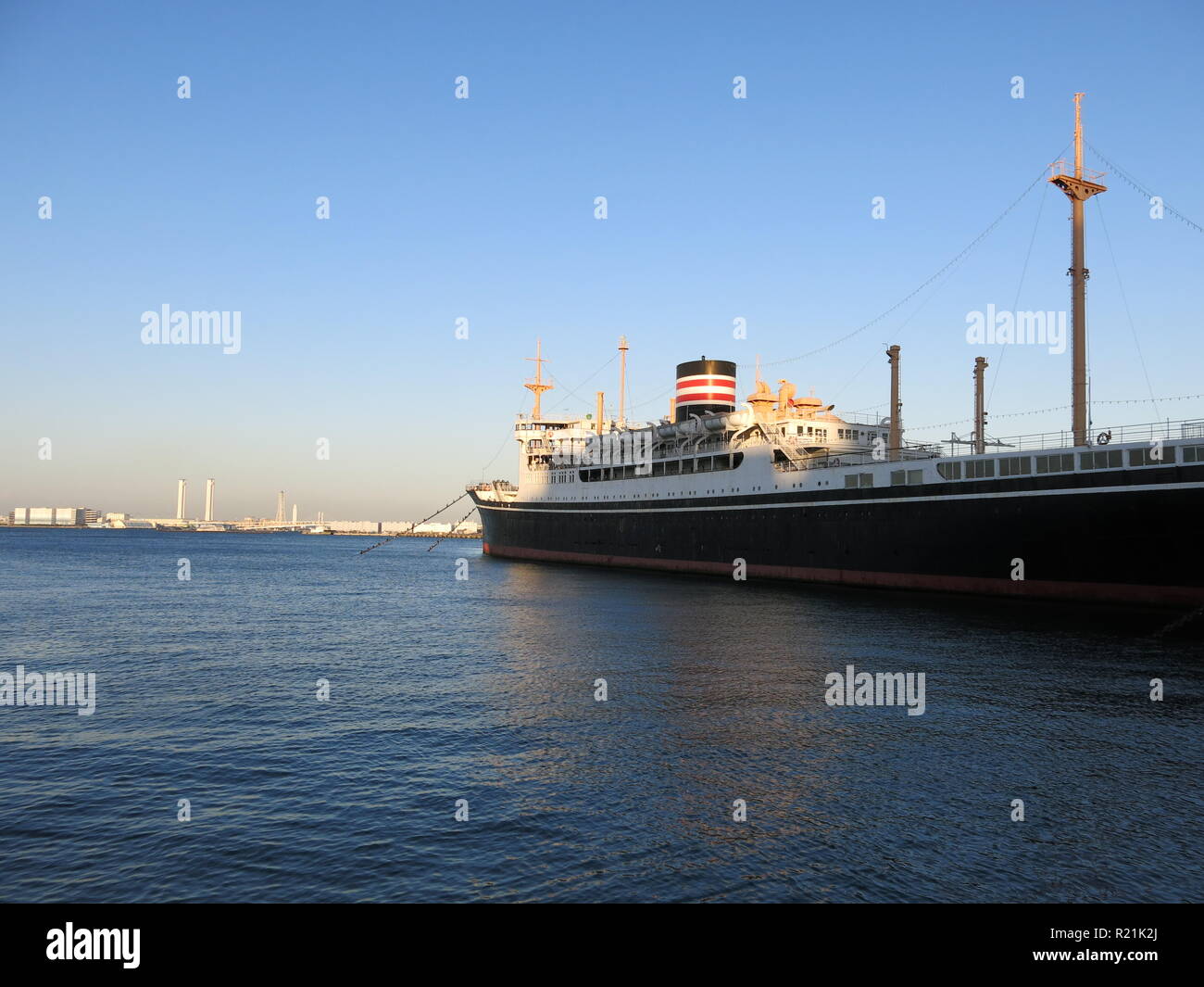 The former ocean liner, the Hikawa Maru (now a museum) is moored ...