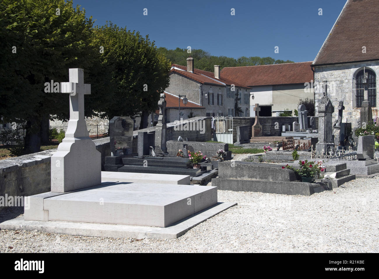 Former president of France Charles De Gaulle's grave at the church at Colombey-les-Deux-Eglises ...
