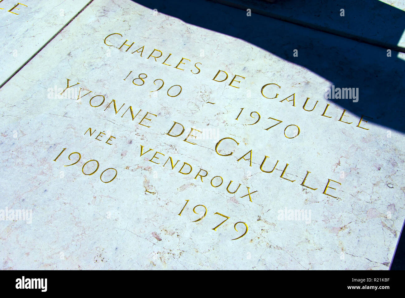 Former president of France Charles De Gaulle's grave at the church at Colombey-les-Deux-Eglises ...