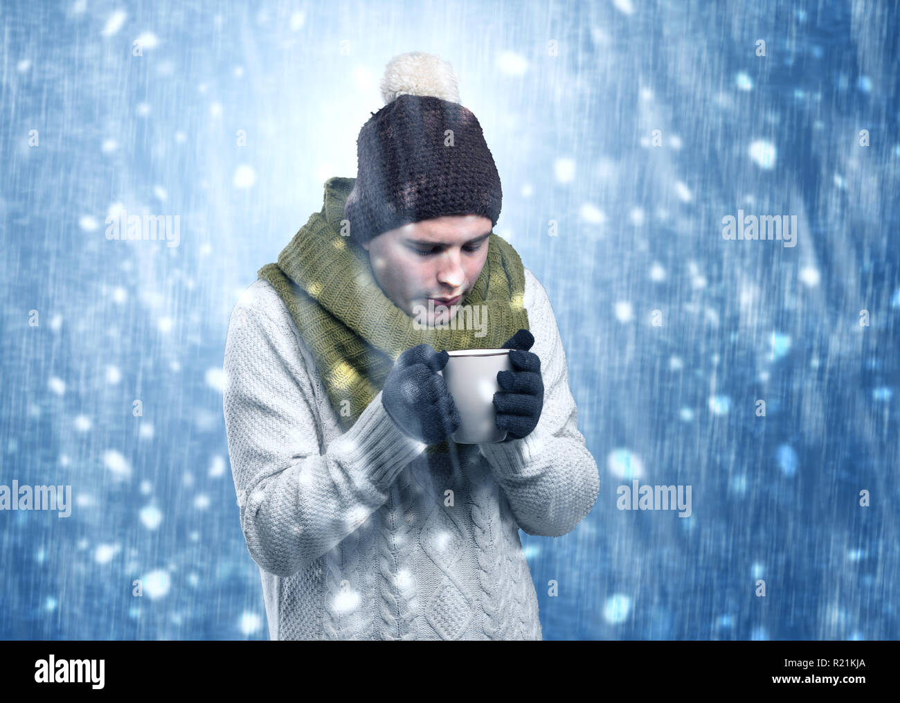 Coat gloves shivering cold hi-res stock photography and images - Alamy