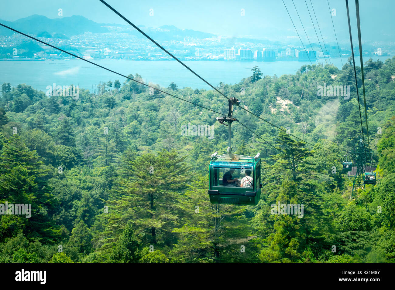 A gondola on the Momijidani Line of the Miyajima Ropeway, which refers ...