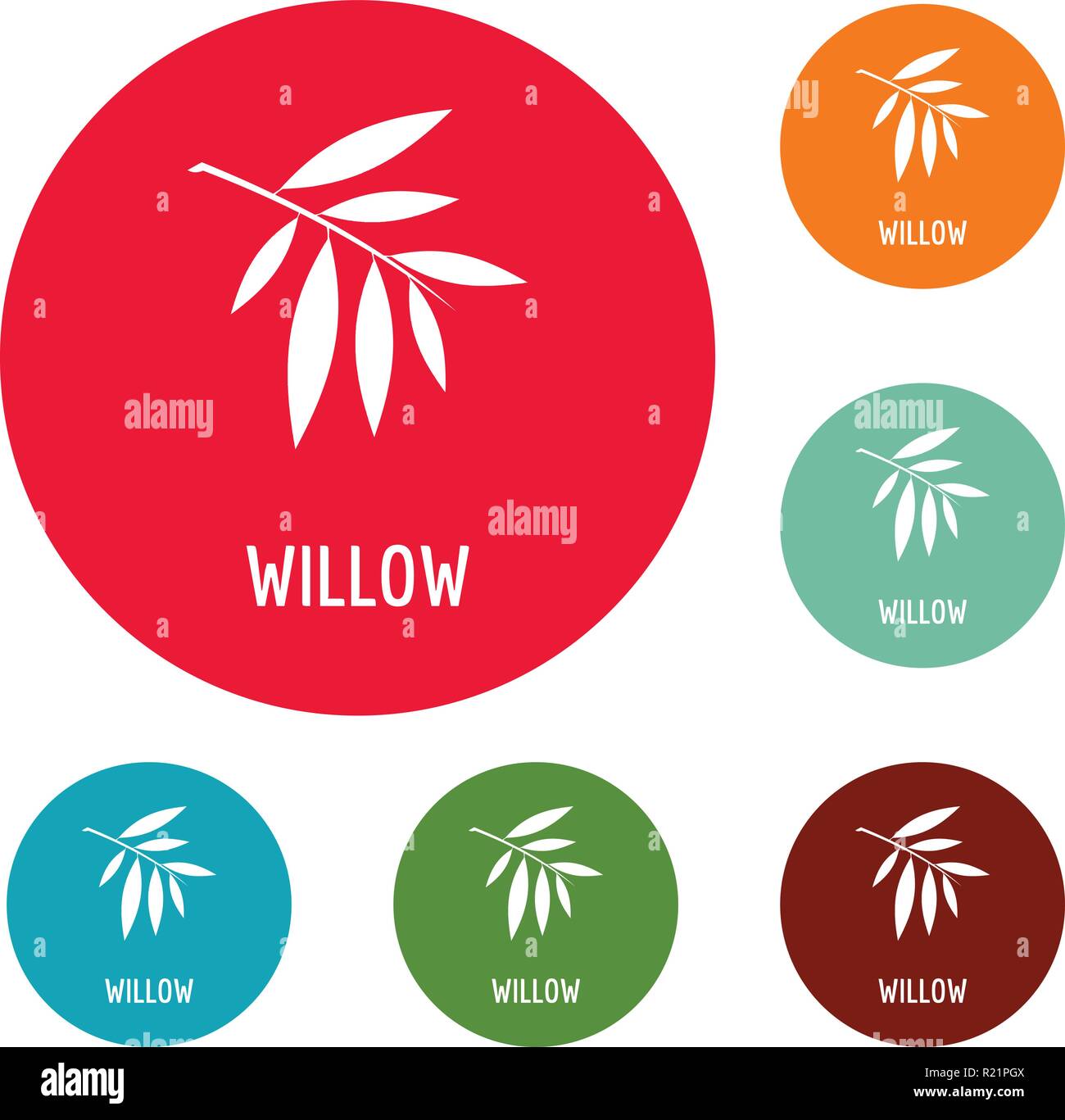 Willow leaf icons circle set vector isolated on white background Stock ...