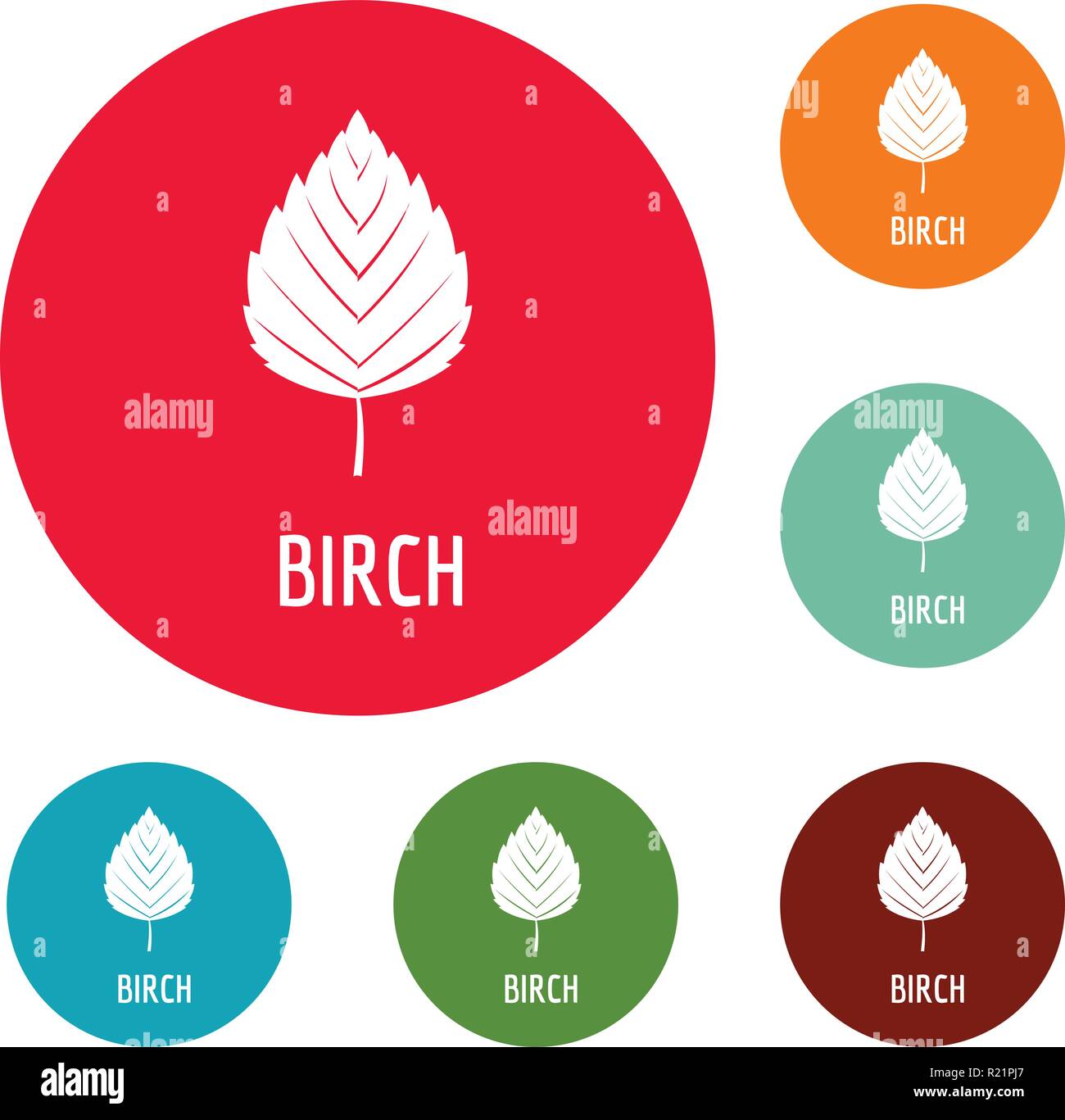 Birch leaf icons circle set vector isolated on white background Stock ...