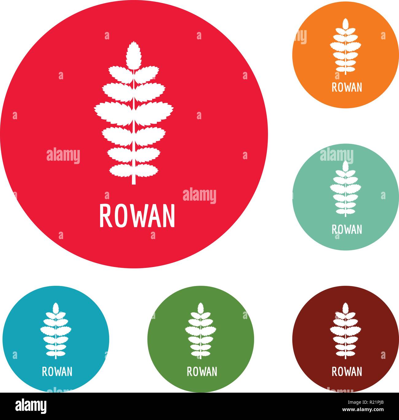 Rowan leaf icons circle set vector isolated on white background Stock ...