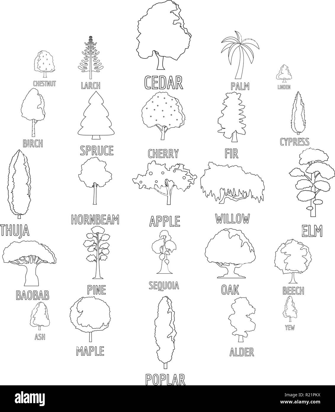 Tree types icons set. Outline illustration of 25 tree types vector ... Tree types icons set. Outline illustration of 25 tree types vector ...
