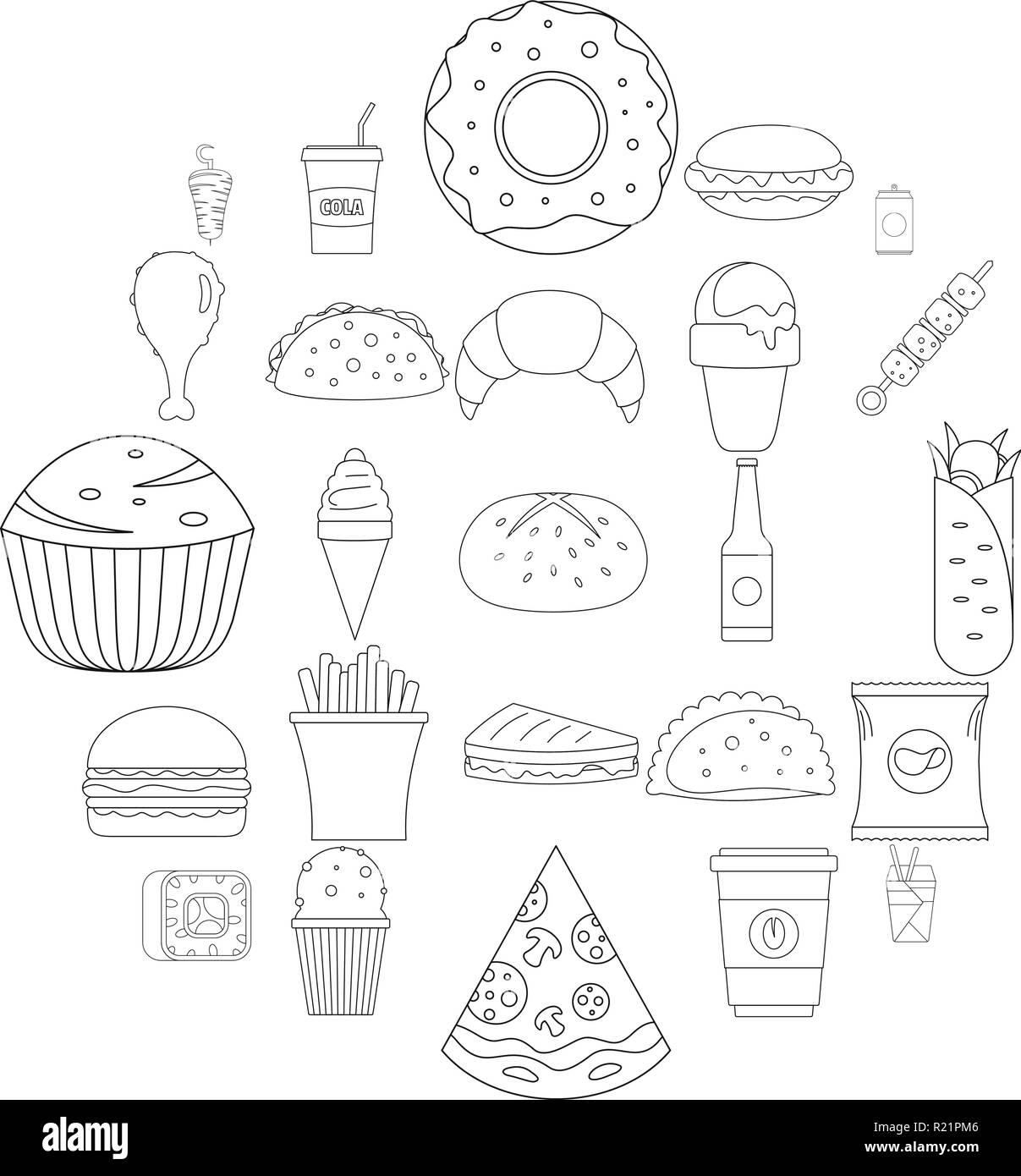 Fast food icons set. Outline illustration of 25 fast food vector icons ...
