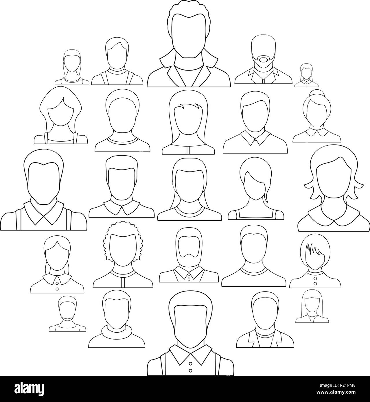Avatar user icon set. Outline illustration of 25 avatar user vector ...