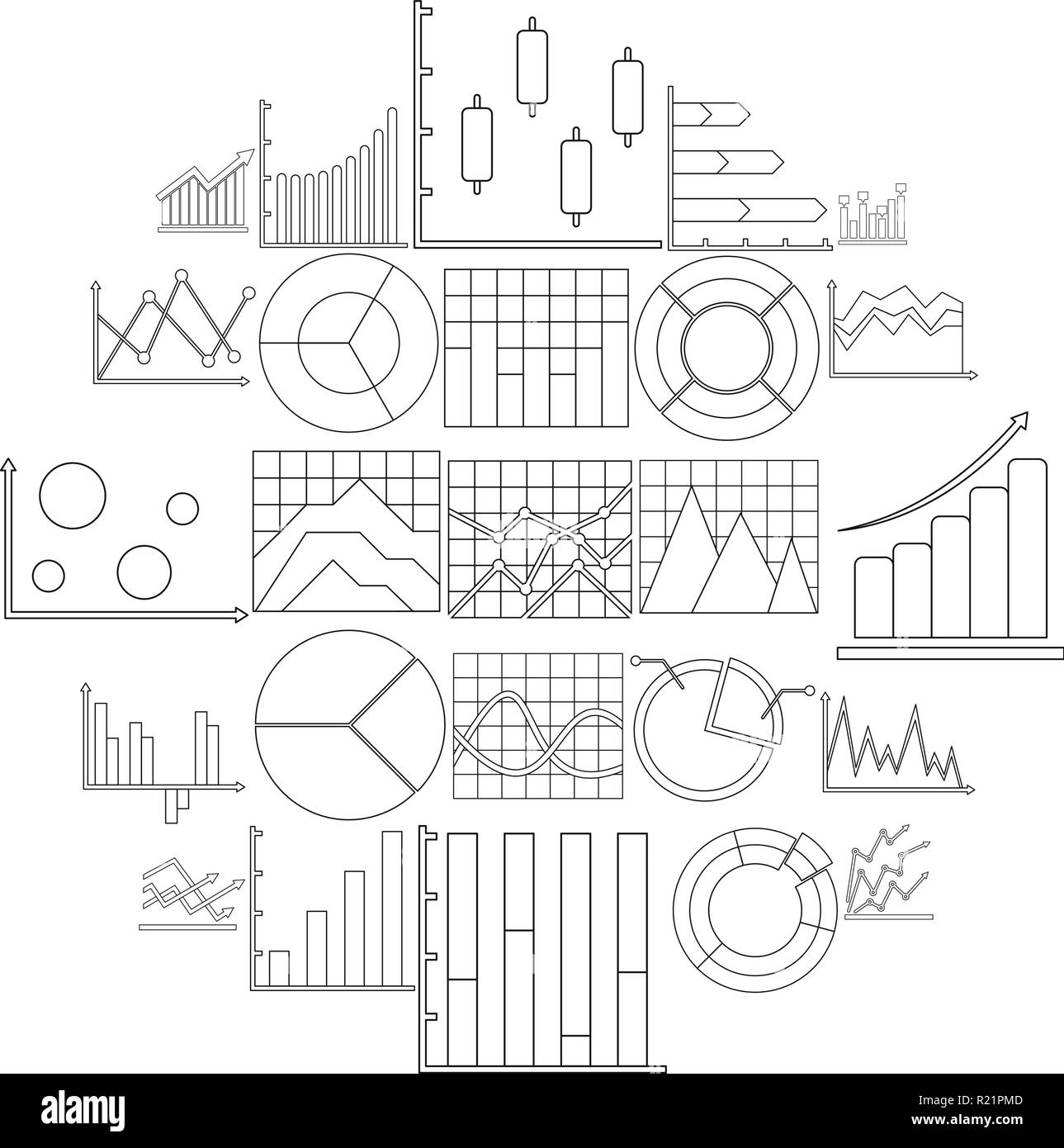 Chart diagram icon set. Outline illustration of 25 chart diagram vector ...