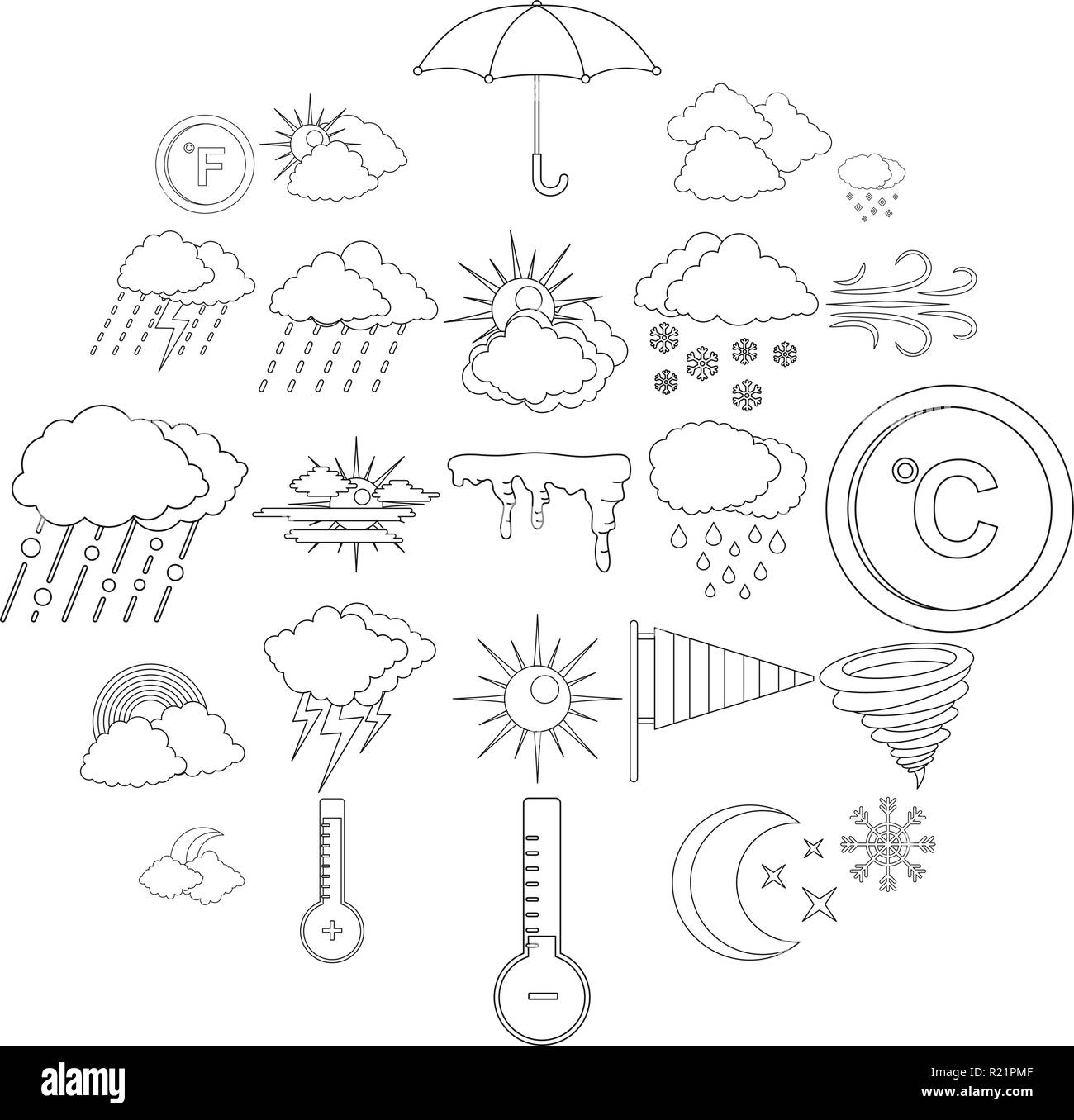 Weather icons set. Outline illustration of 25 weather vector icons for ...