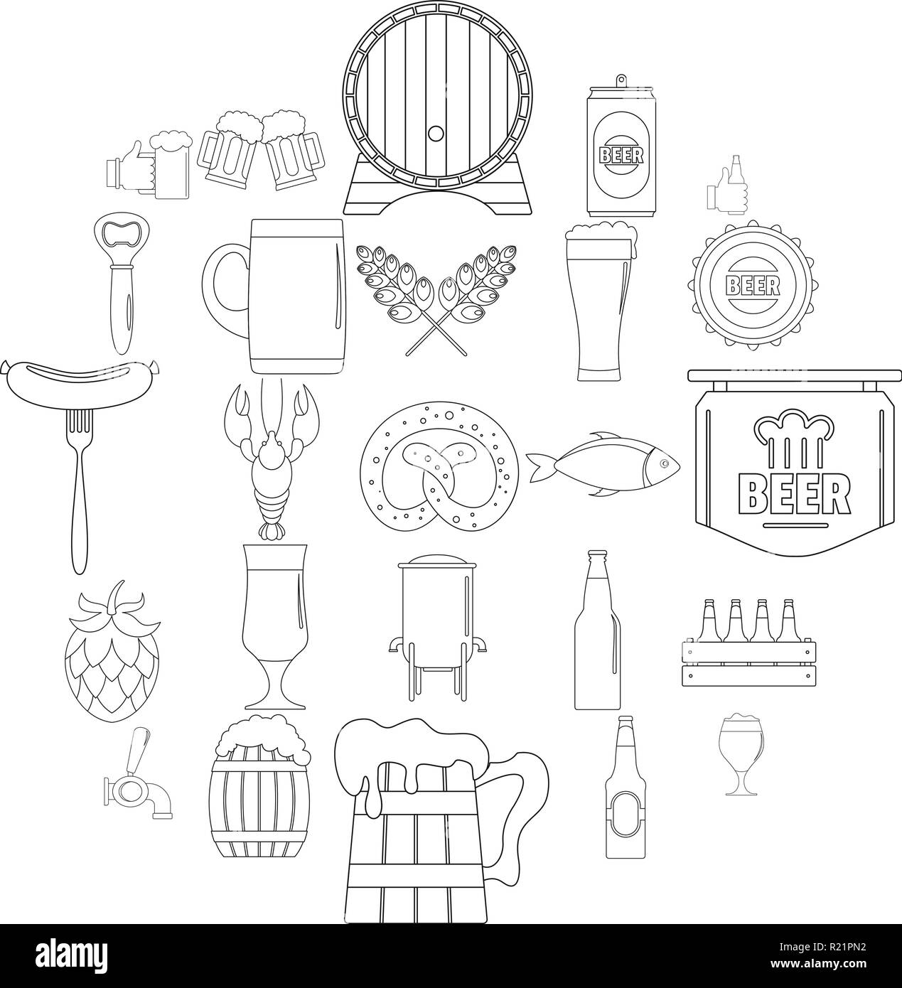 Beer icons set. Outline illustration of 25 beer vector icons for web ...