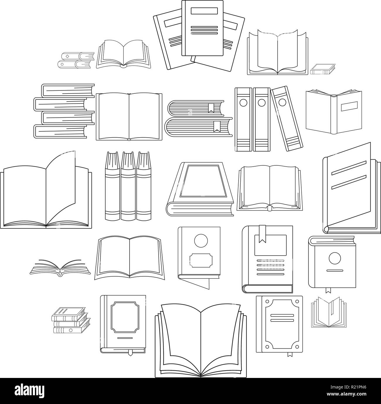 Book icons set. Outline illustration of 25 book vector icons for web ...
