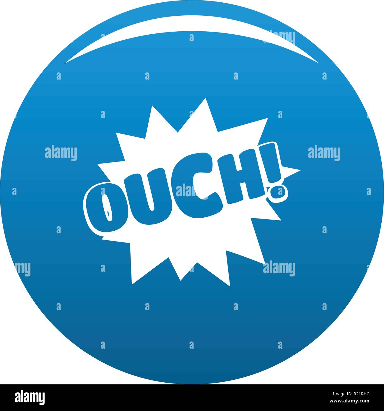 Comic boom ouch icon vector blue circle isolated on white background ...