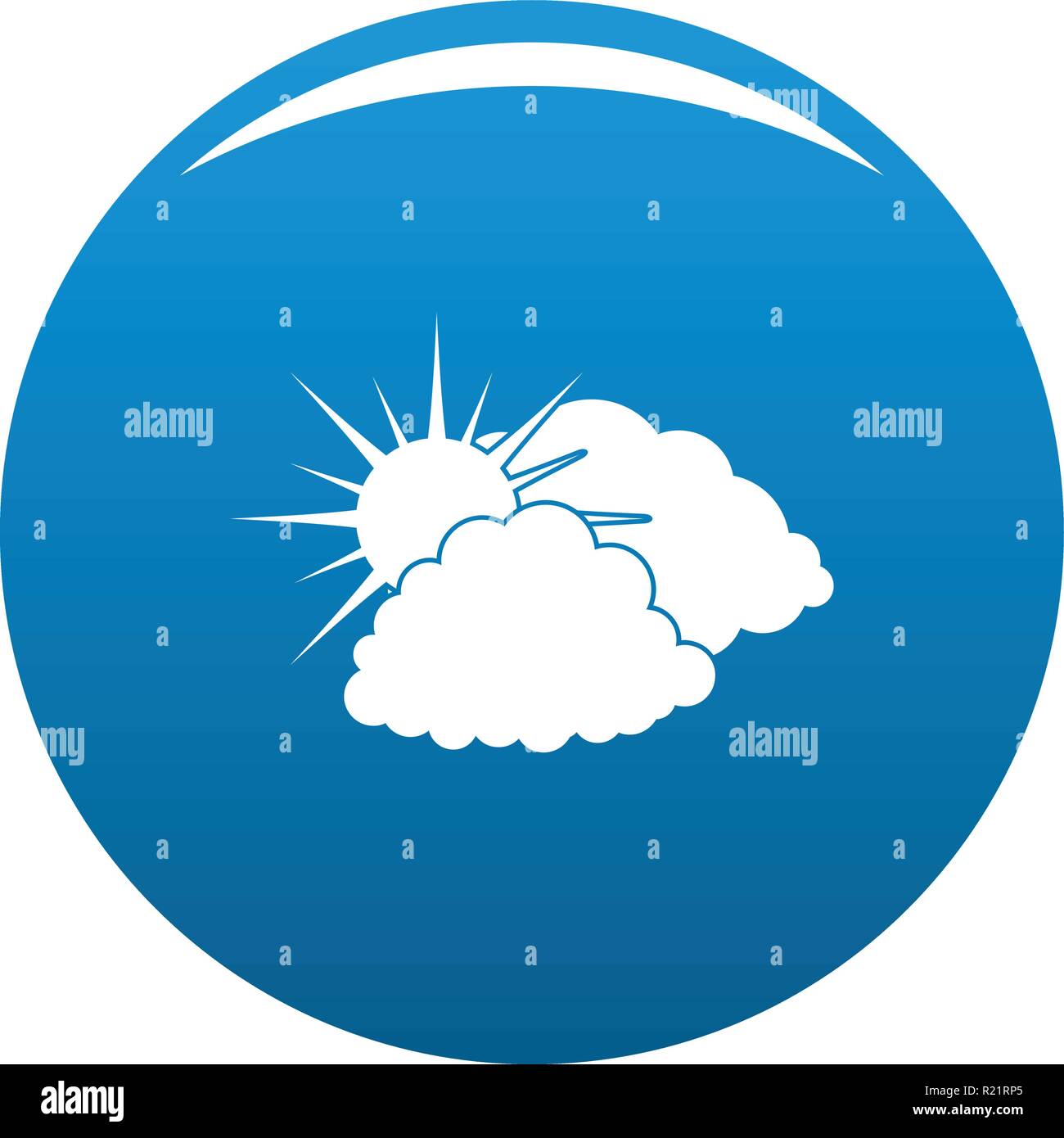 Dark cloudy sun icon vector blue circle isolated on white background ...