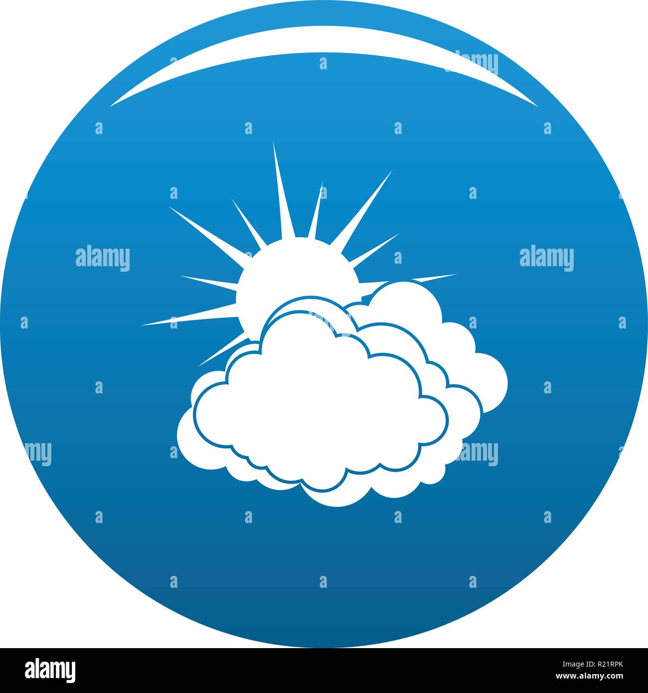 Blue cloudy sun icon vector blue circle isolated on white background ...