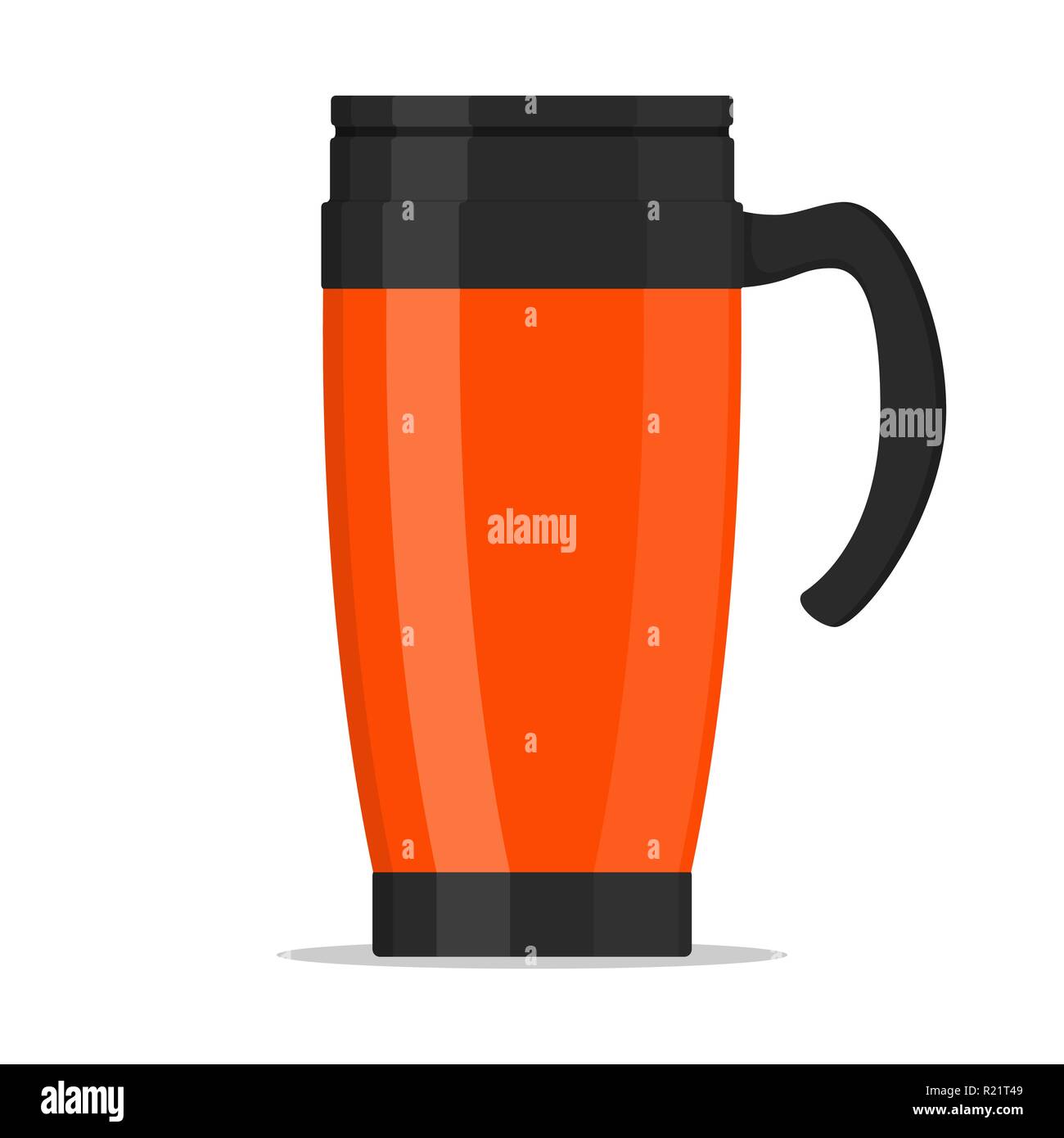 Modern red thermo cup, travel mug, thermos isolated on white background. Vector illustration in ...