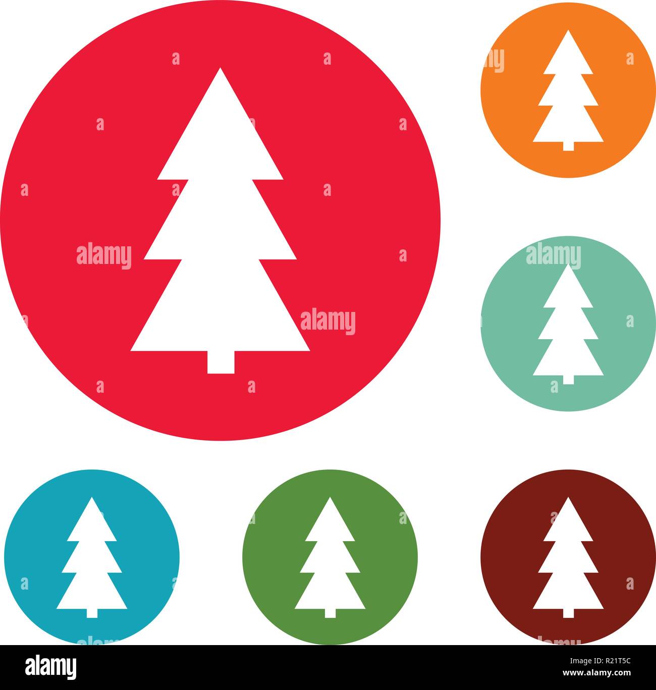 Christmas tree icons circle set vector isolated on white background ...