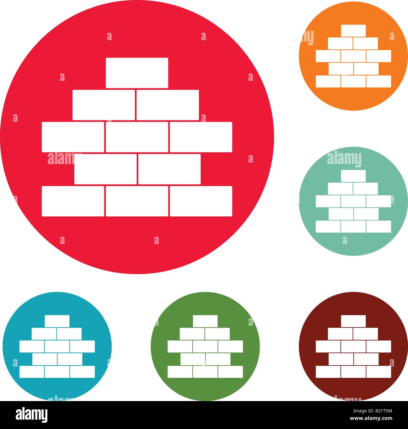 Brick wall icons circle set vector isolated on white background Stock ...